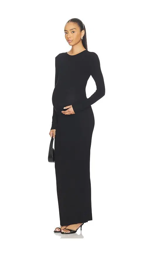 BUMPSUIT Soft Rib Maxi Dress With Long Sleeves - Black
