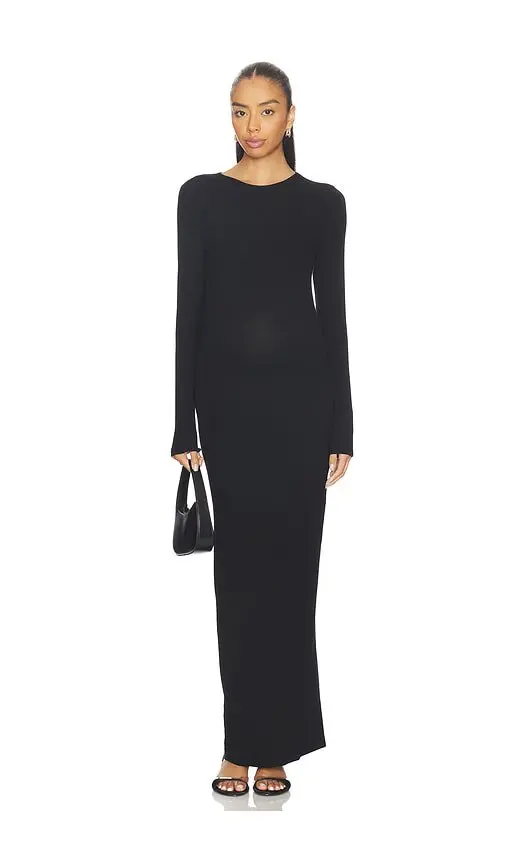 BUMPSUIT Soft Rib Maxi Dress With Long Sleeves - Black