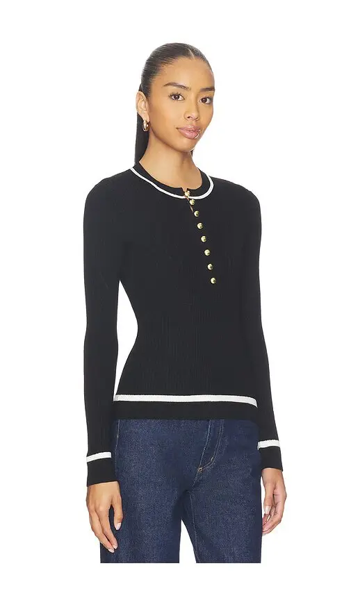 Rag & Bone Kassy Rib Henley Top - Black