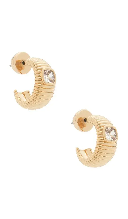 Ettika Ribbed Hoop Earrings - Clear Cystal & Gold