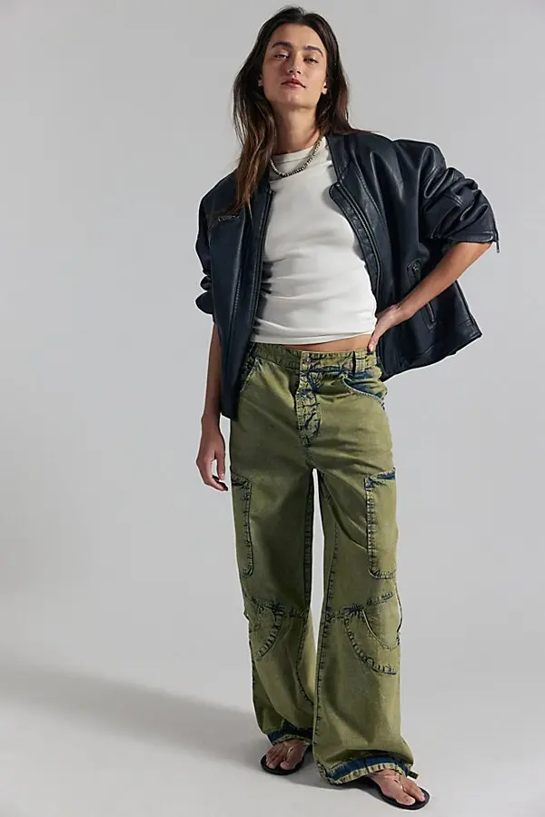 Free People We The Free Juniper Slouch Pants - Green Combo