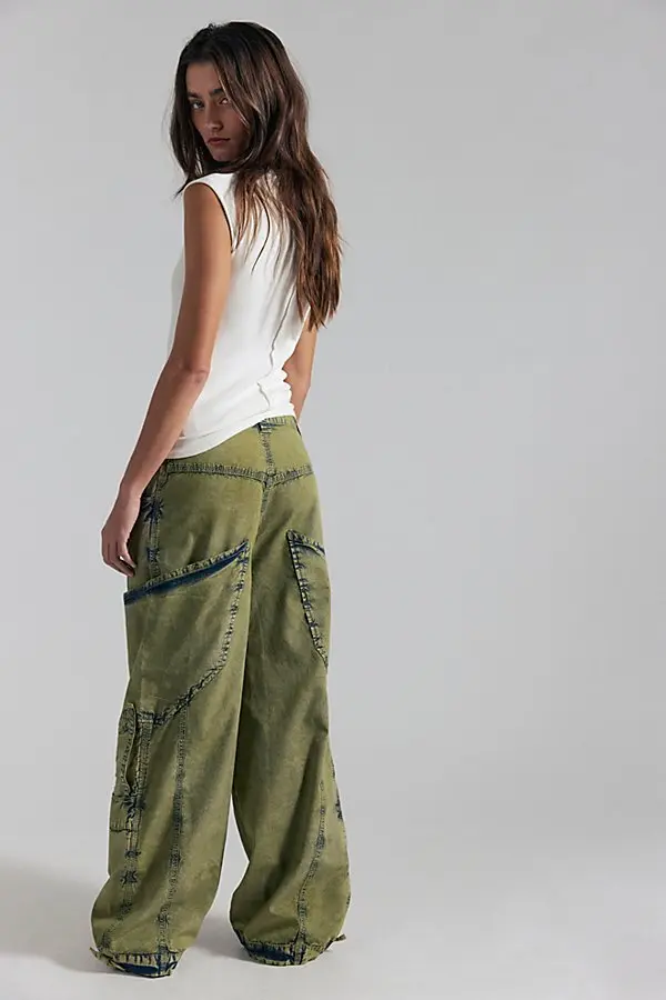 Free People We The Free Juniper Slouch Pants - Green Combo
