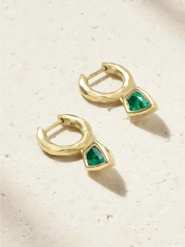 OCTAVIA ELIZABETH 18-karat Emerald Hoop Earrings - Gold