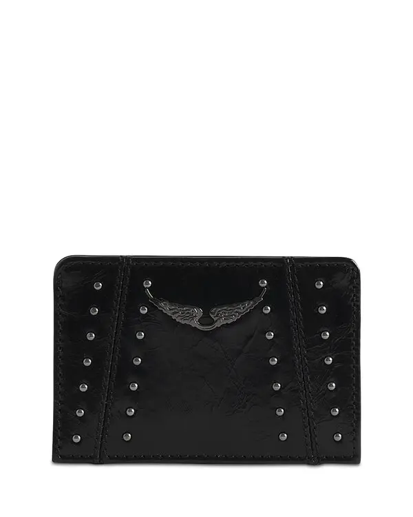 Zadig&Voltaire Zv Pass Studded Vintage Patent Leather Card Holder - Black