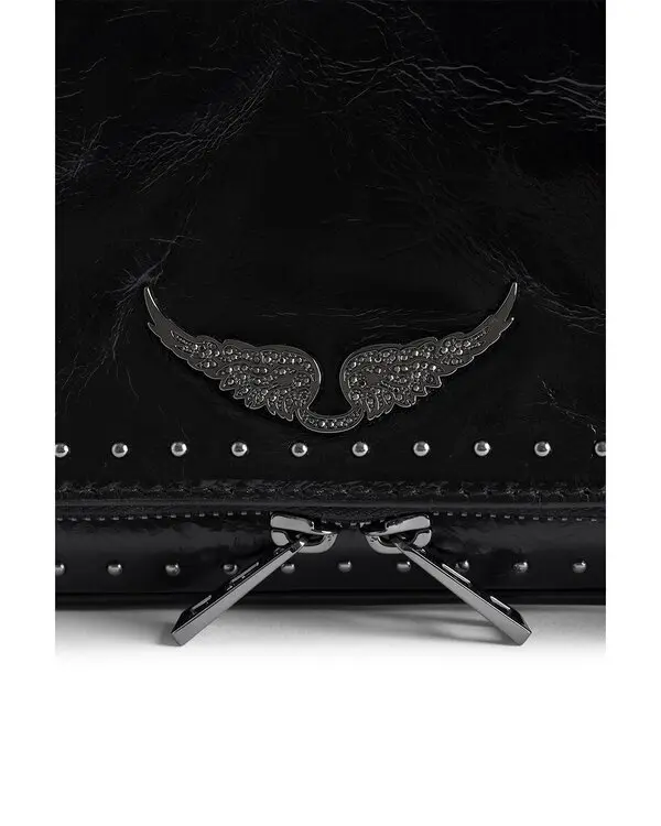 Zadig&Voltaire Rock Studded Vintage Patent Leather Clutch - Black