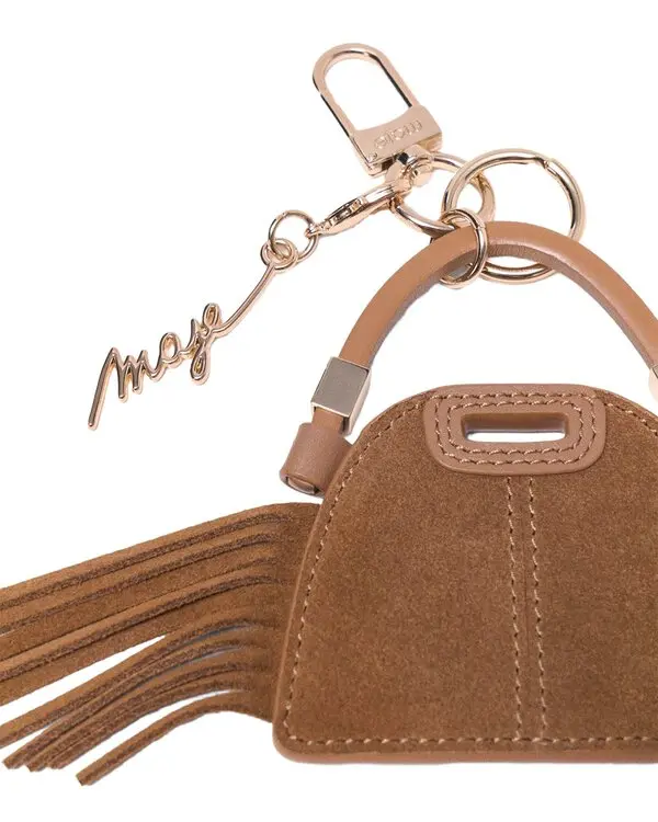 Maje Miss M Fringed Suede Mini Mirror Bag Charm - Camel