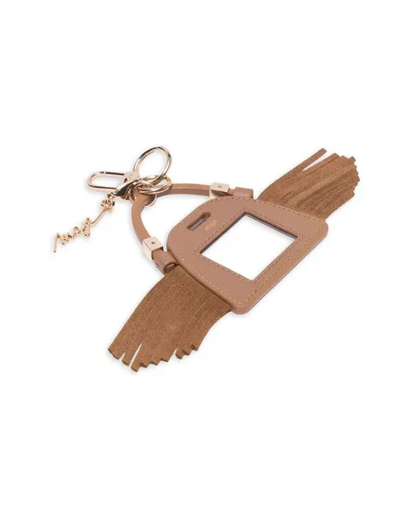 Maje Miss M Fringed Suede Mini Mirror Bag Charm - Camel