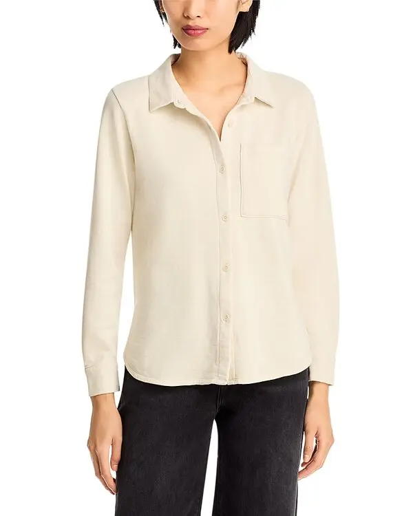 Eileen Fisher Garment Dyed Terry Classic Collar Shirt - Bone