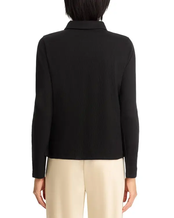 Eileen Fisher Crinkled Jersey Slim Henley Top - Black