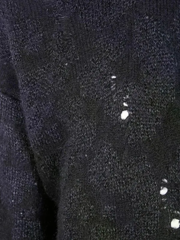 LANEUS Leopard-pattern Distressed Sweater