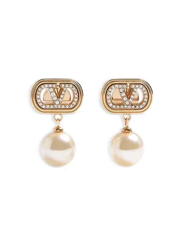 Valentino Garavani Vlogo Signature Drop Earrings - Gold/white