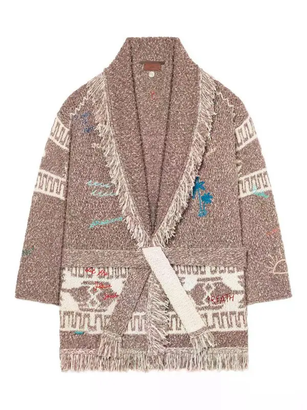 Alanui Patterned Cardigan-coat With Fringed Trim - Brown