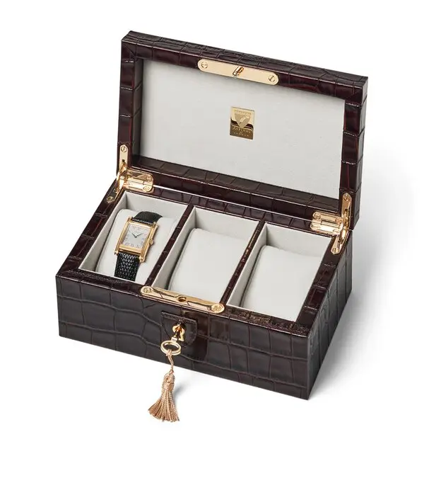 ASPINAL OF LONDON Leather Croc-embossed 3-piece Watch Box
