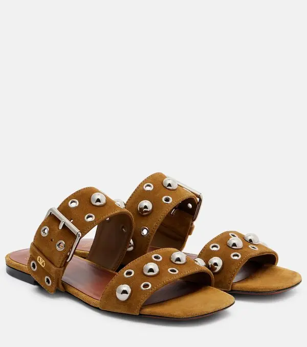 Valentino Garavani Nellcôte Studded Suede Sandals - Brown