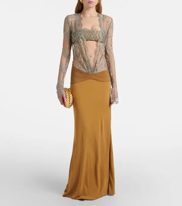 Christopher Esber Sèpienne Lace And Suede Gown