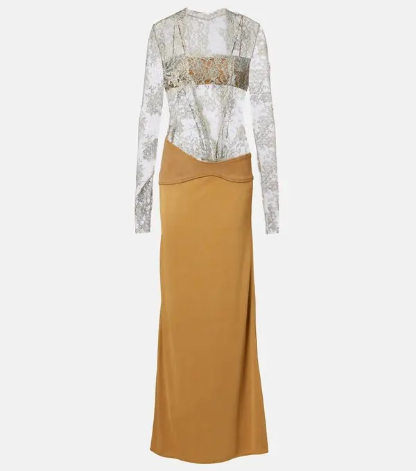 Christopher Esber Sèpienne Lace And Suede Gown - Multicoloured