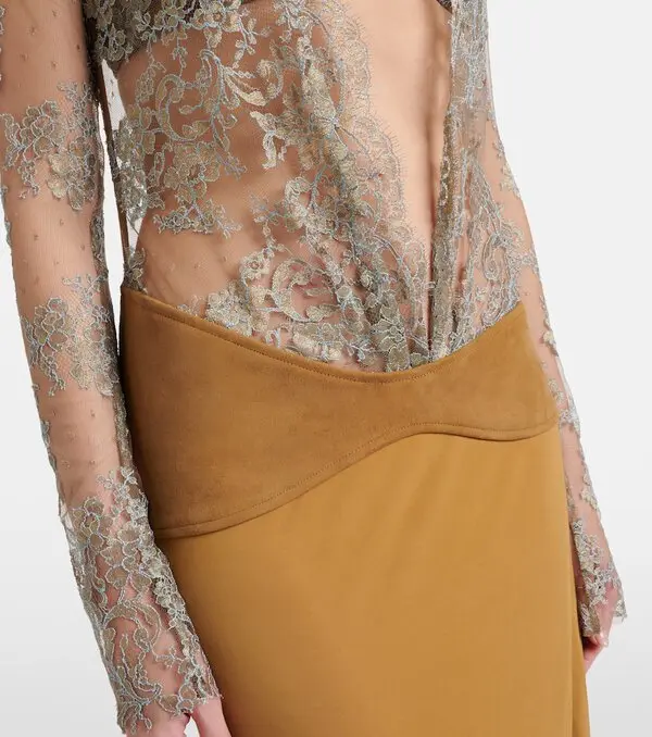 Christopher Esber Sèpienne Lace And Suede Gown - Multicoloured