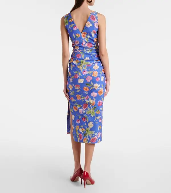 Carolina Herrera Floral Gathered Cotton-blend Midi Dress - Multicoloured