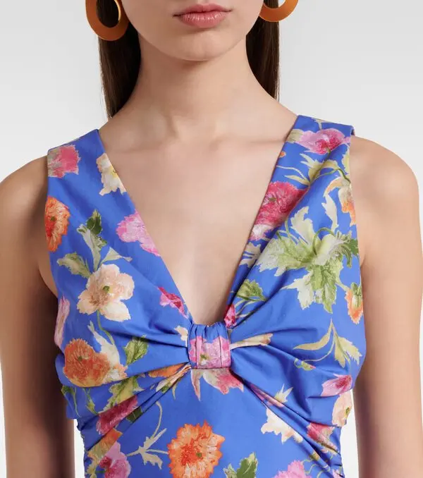 Carolina Herrera Floral Gathered Cotton-blend Midi Dress - Multicoloured
