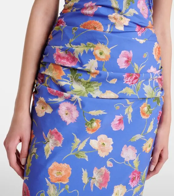 Carolina Herrera Floral Gathered Cotton-blend Midi Dress - Multicoloured