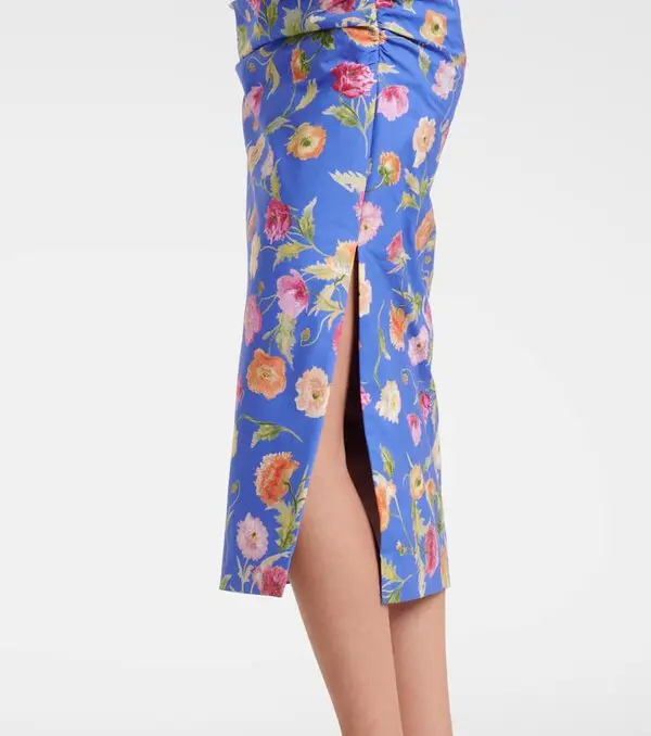 Carolina Herrera Floral Gathered Cotton-blend Midi Dress - Multicoloured