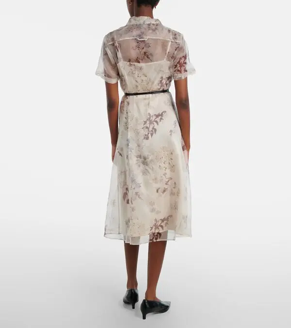 Altuzarra Kiera Floral Silk Midi Shirt Dress - White