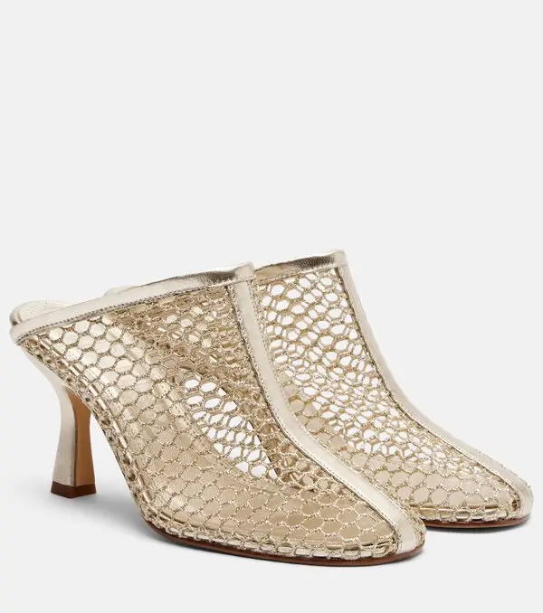 SOULIERS MARTINEZ Giulia Leather-trimmed Mules - Gold