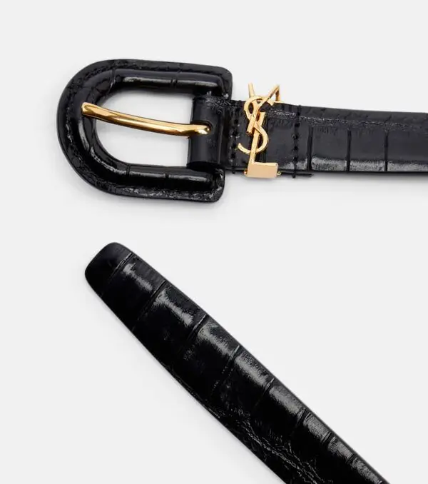 Saint Laurent Cassandre Croc-effect Leather Belt