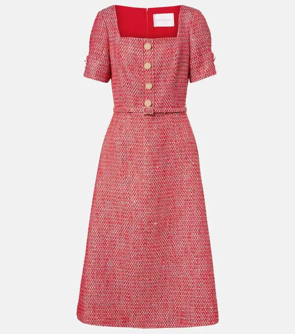 Carolina Herrera Cotton-blend Lamé Tweed Midi Dress - Multicoloured