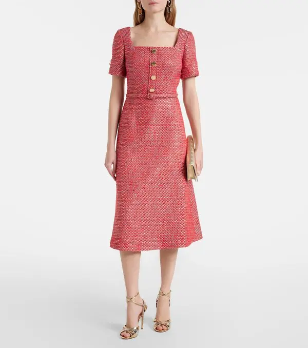 Carolina Herrera Cotton-blend Lamé Tweed Midi Dress - Multicoloured