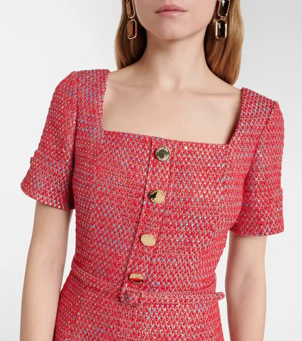 Carolina Herrera Cotton-blend Lamé Tweed Midi Dress - Multicoloured