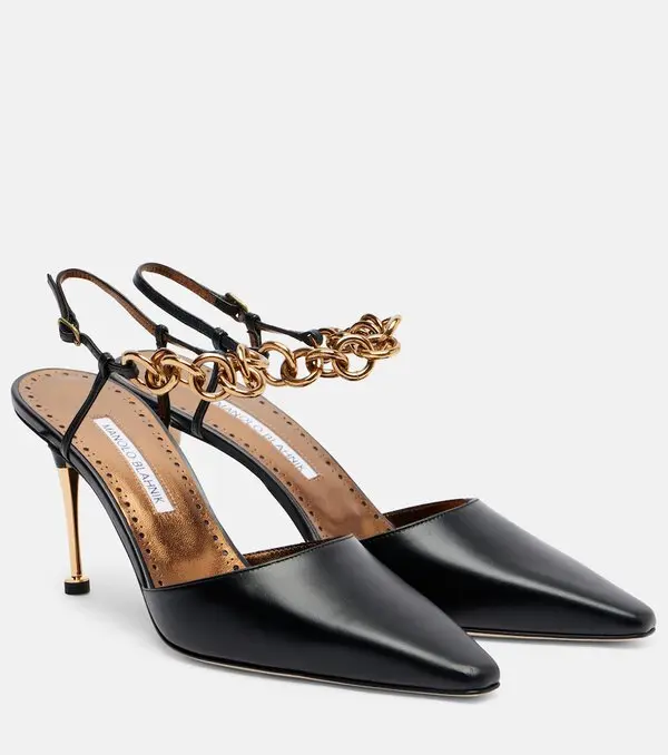 Manolo Blahnik Detana 90 Leather Slingback Pumps