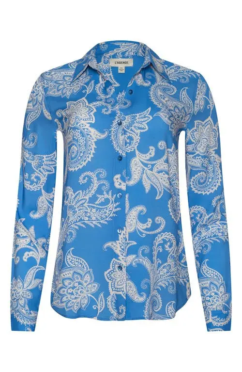 L'Agence Holly Paisley Print Button-up Shirt - Regatta Blue/ivy 2tone Paisley