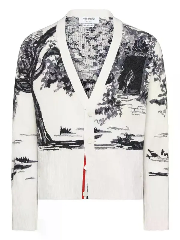 Thom Browne Intarsia Cashmere Cardigan - White