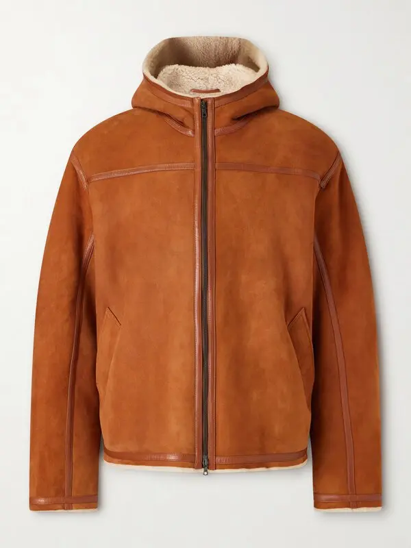 THE ELDER STATESMAN Leather-trimmed Shearling Hooded Jacket