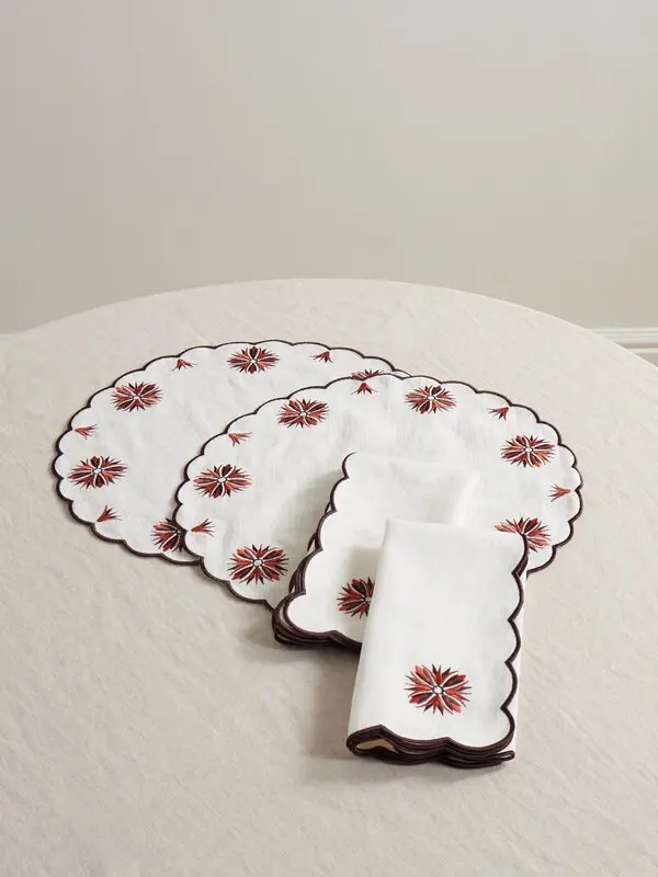 CABANA Set Of Two Botanica Embroidered Linen And Cotton-blend Placemats And Napkins - White