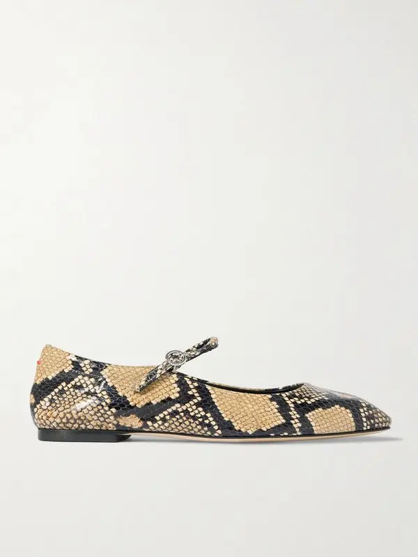 AeydĒ Uma Snake-effect Leather Mary Jane Ballet Flats - Animal Print