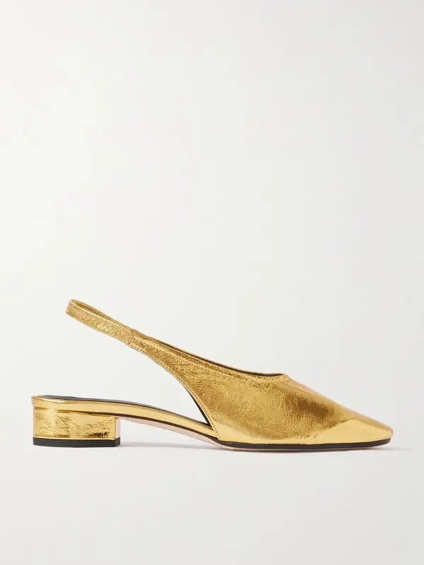 AeydĒ Dua Metallic Crinkled-leather Slingback Pumps - Gold