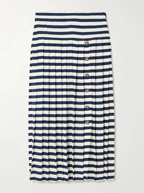 Rixo Una Pleated Striped Silk Crepe De Chine Midi Skirt - Multi