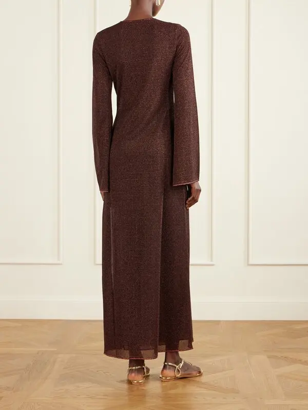 Oseree Lumière Metallic Knit Kaftan - Brown