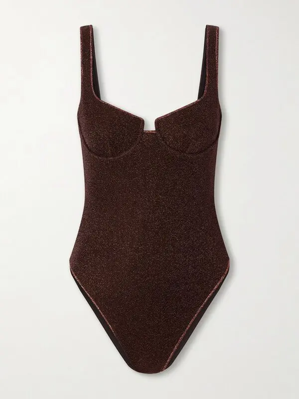 Oseree Lumière Stretch-lurex Swimsuit - Brown