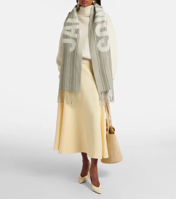 Jacquemus Logo Fringed Virgin Wool Scarf