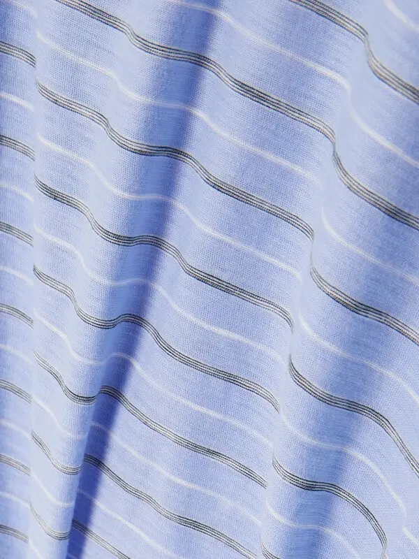 Veronica Beard Smocked Ruched Striped Pima Cotton T-shirt - Blue