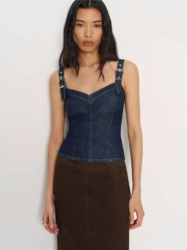 REFORMATION Vickie Denim Top
