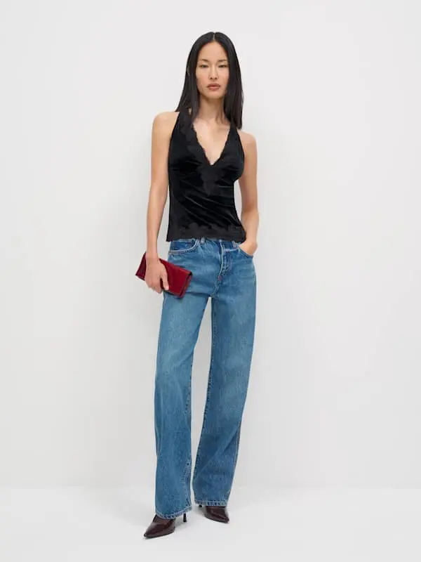 REFORMATION Ashlynn Knit Velvet Top