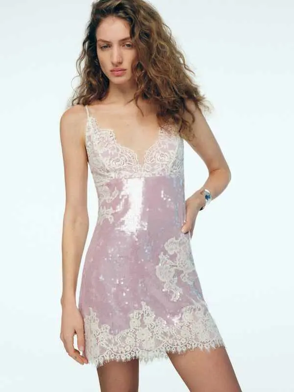 REFORMATION Cassy Lace Dress - Pink
