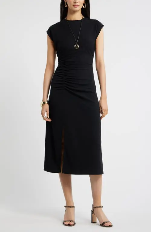 Nordstrom Side Ruched Knit Midi Dress - Black