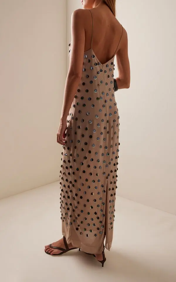 Lela Rose Paillette-Embroidered Georgette Slip Dress - Taupe | Editorialist