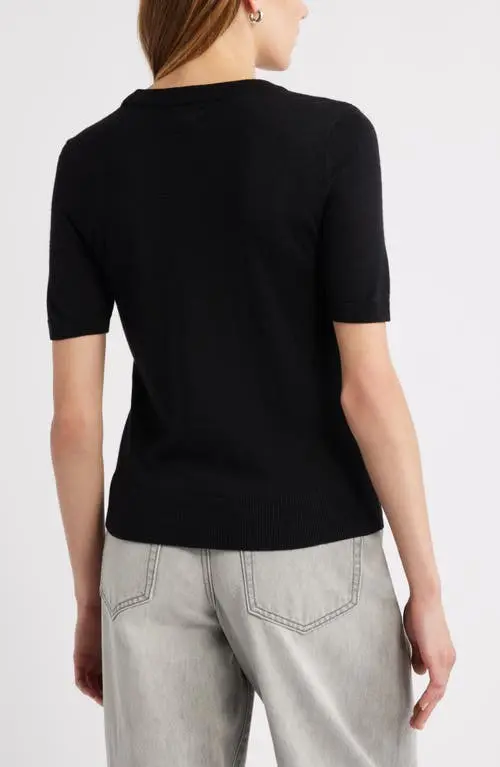 Caslon Short Sleeve Wool Blend Sweater Top - Black