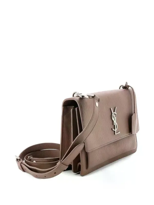 Saint Laurent Sunset Satchel Leather Medium Crossbody Bag - Brown